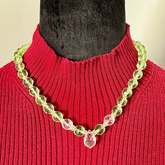 Jewelry | 18 Lead Crystal Glass Bead Necklace Green White | Poshmark